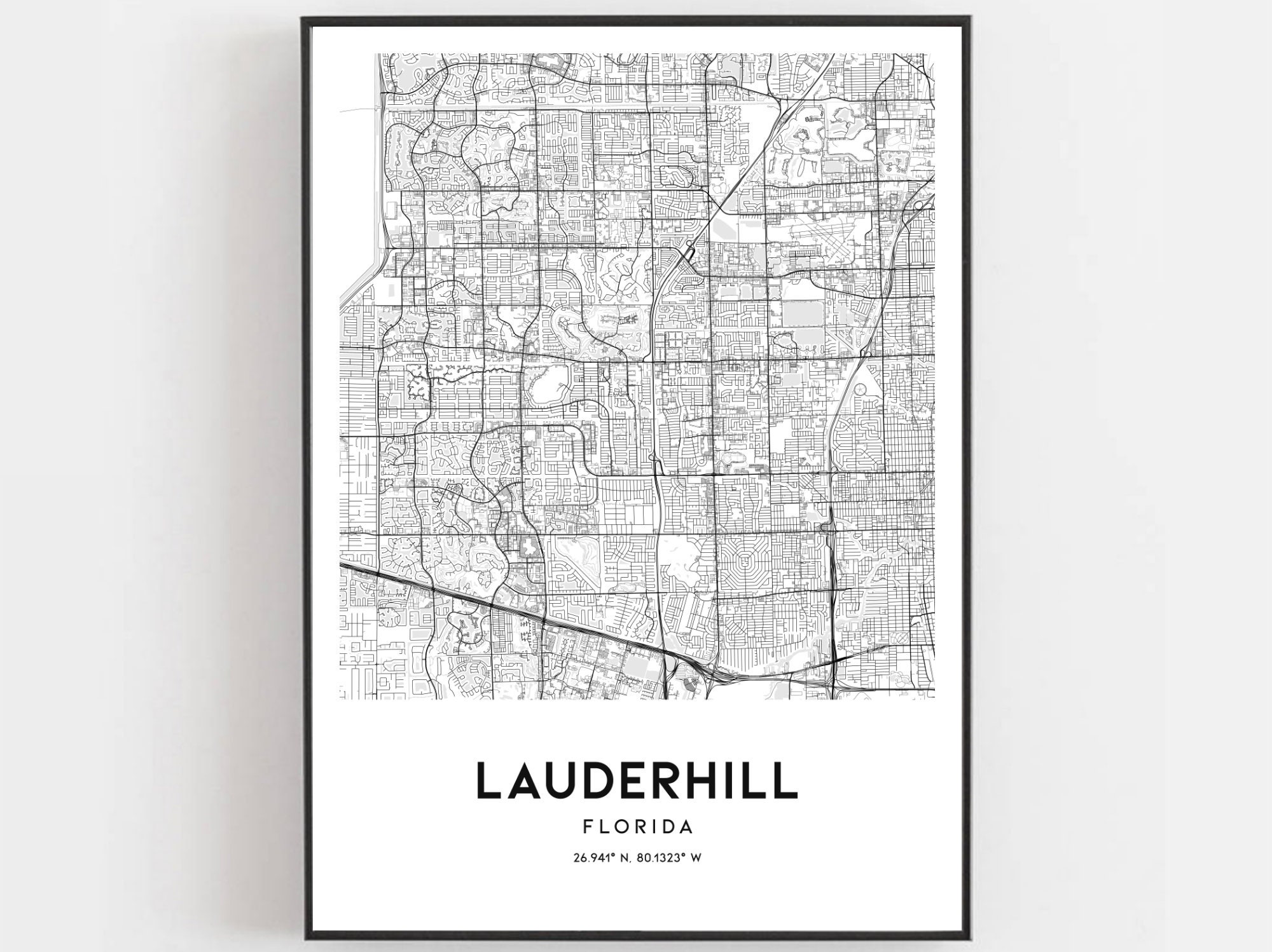 Lauderhill Map Print, Lauderhill Map Poster Wall Art, Fl City Map ...