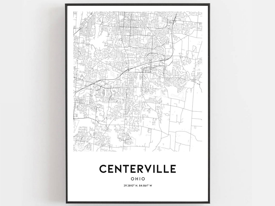 Centerville Map Print, Centerville Map Poster Wall Art, Oh City Map ...