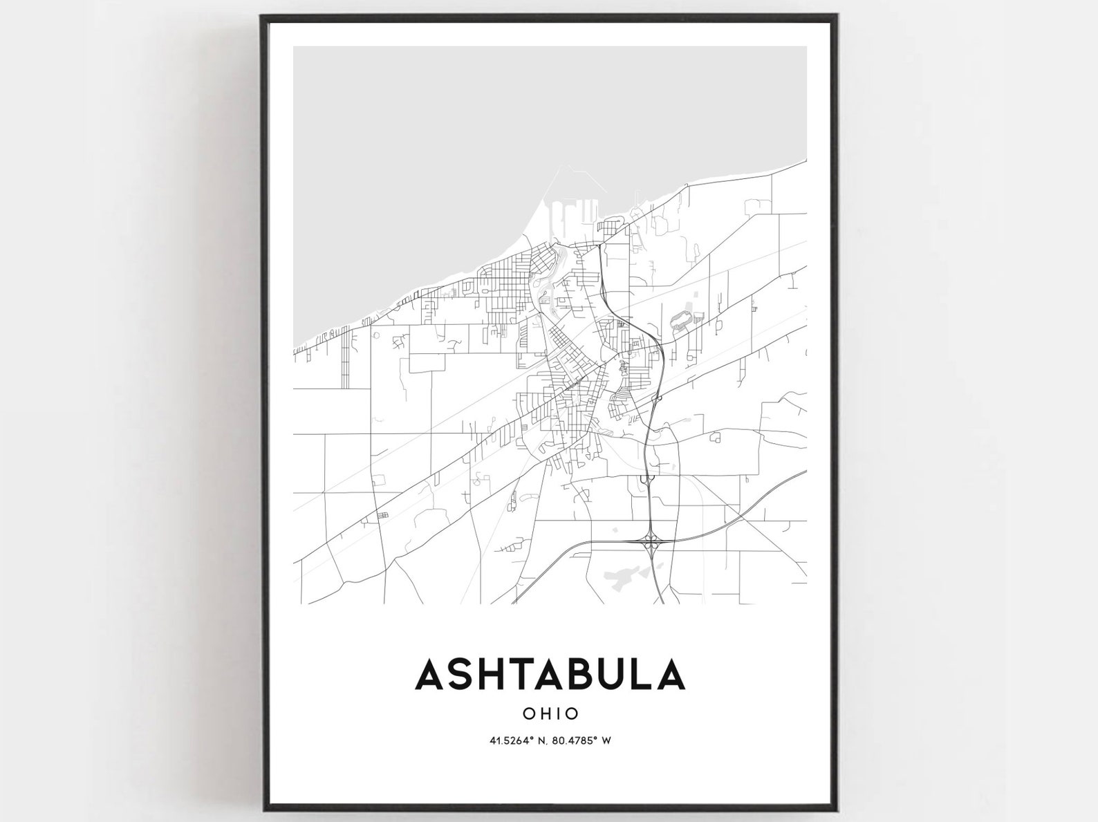 Ashtabula Map Print Ashtabula Map Poster Wall Art Oh City | Etsy
