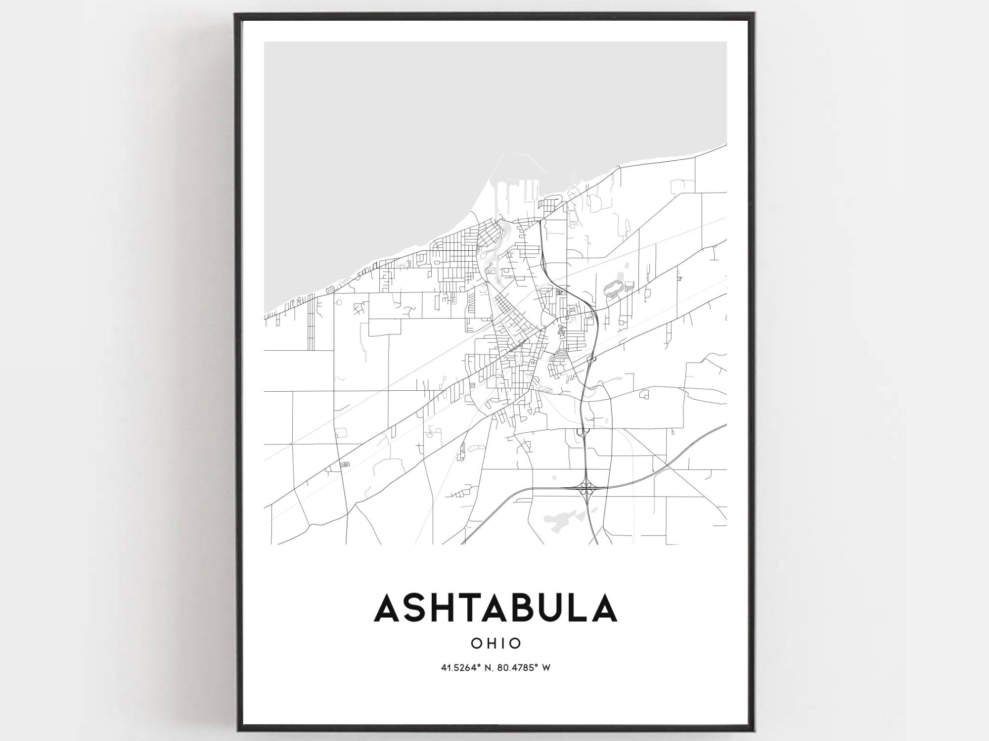 Ashtabula Map Print Ashtabula Map Poster Wall Art Oh City | Etsy