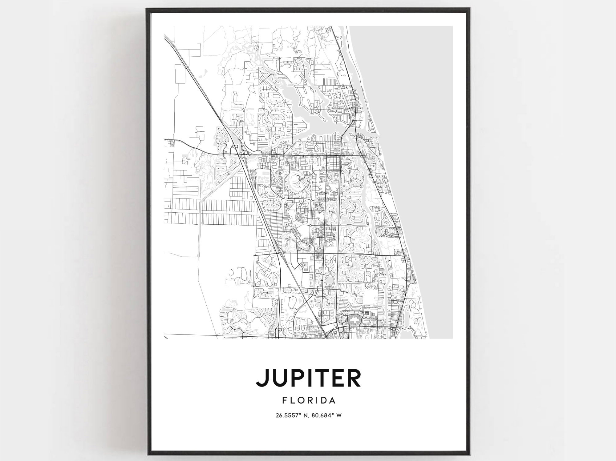 Jupiter Map Print Jupiter Map Poster Wall Art Fl City Map | Etsy