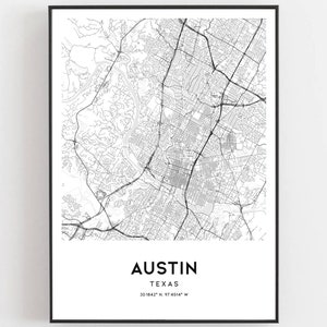 Austin Map Print Austin Map Poster Wall Art Tx City Map | Etsy