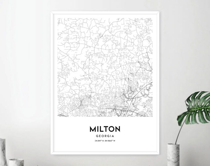Milton Map Print, Milton Map Poster Wall Art, Ga City Map, Georgia ...