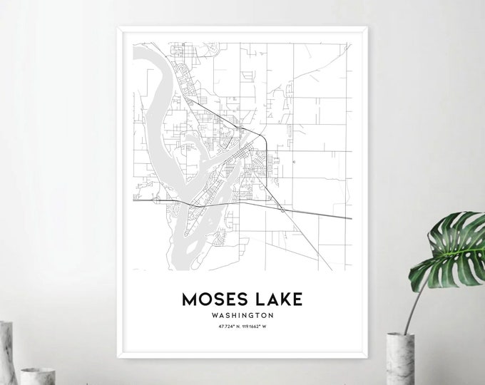 Moses Lake Map Print, Moses Lake Map Poster Wall Art, Wa City Map ...