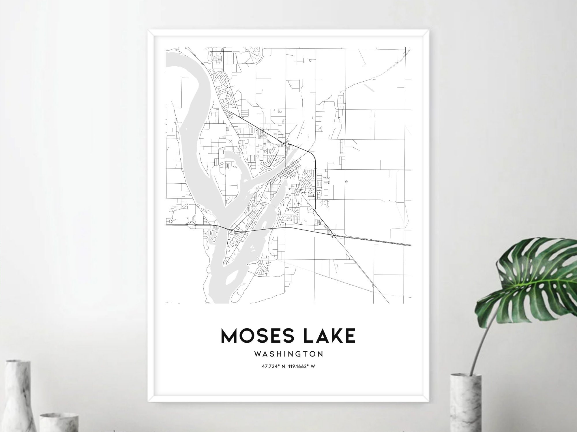Moses Lake Map Print, Moses Lake Map Poster Wall Art, Wa City Map ...