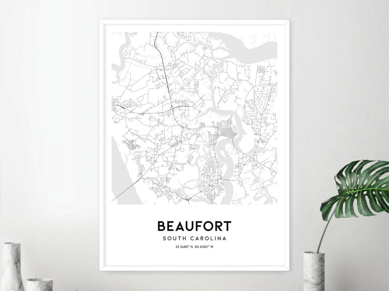Beaufort Map Print, Beaufort Map Poster Wall Art, Sc City Map, South ...