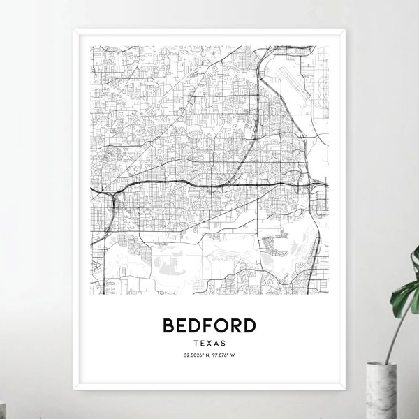 Texas Map of Bedford - Etsy