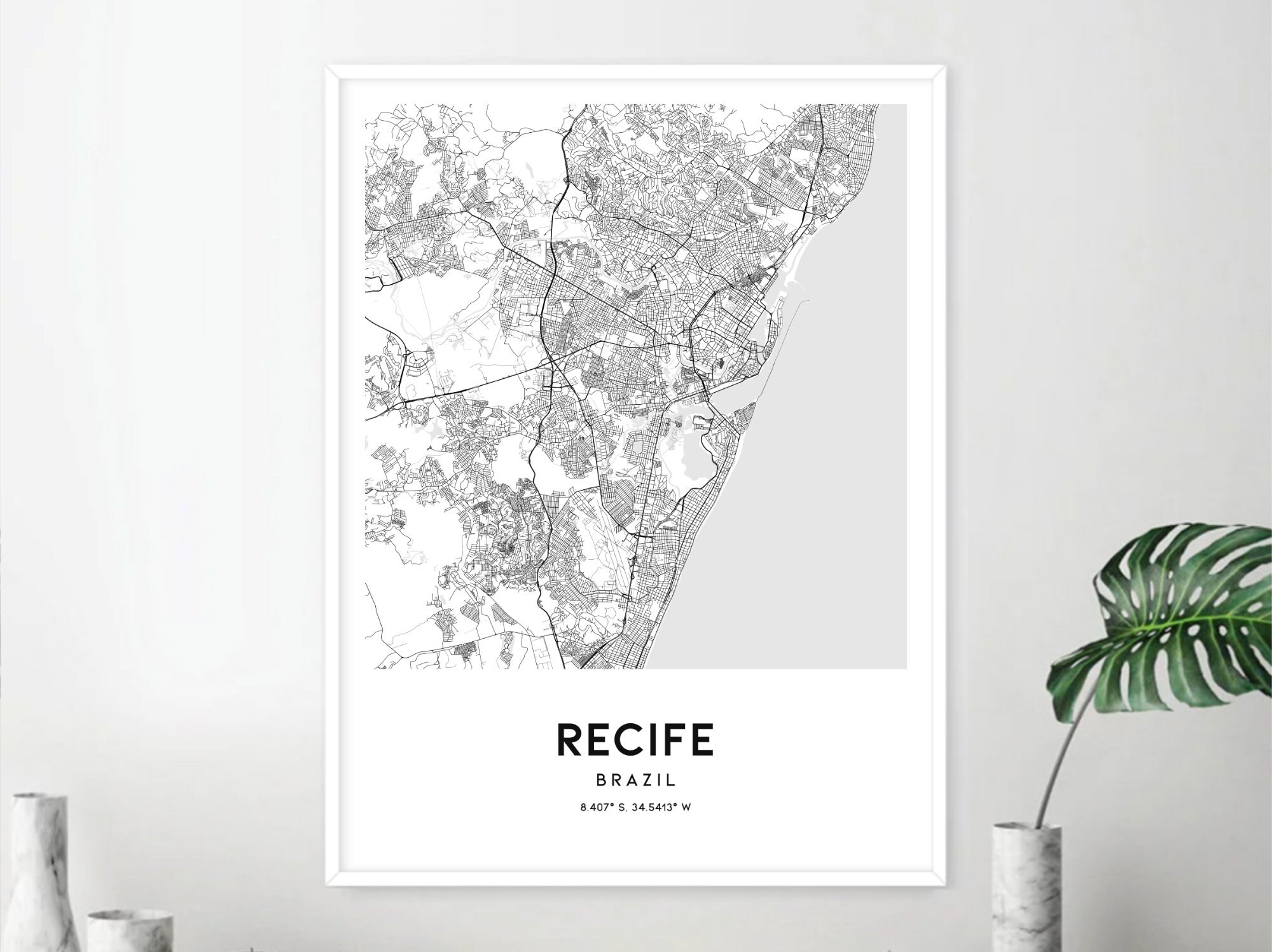 Recife Map Print, Recife Map Poster Wall Art, Recife City Map, Recife ...