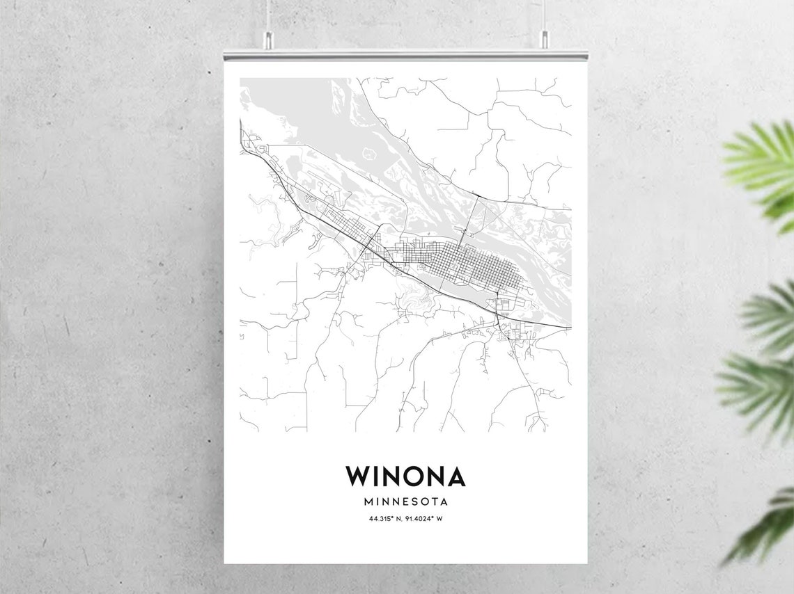Winona Map Print Winona Map Poster Wall Art Mn City Map | Etsy