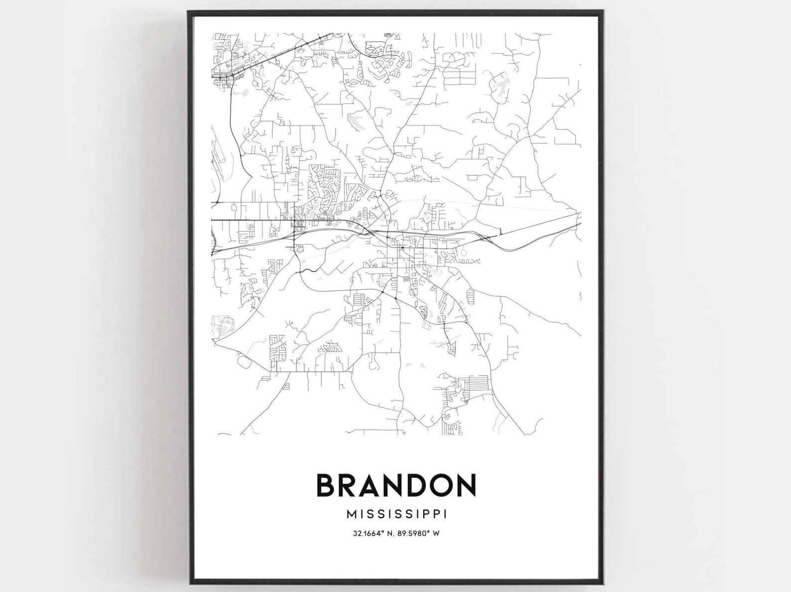 Brandon Map Print Brandon Map Poster Wall Art Ms City Map | Etsy