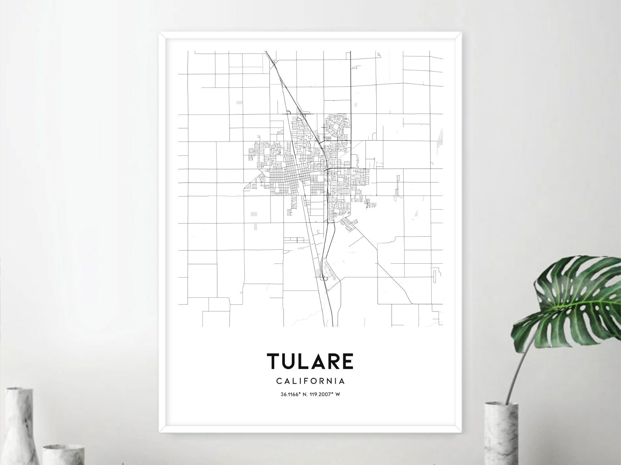 Tulare Map Print, Tulare Map Poster Wall Art, Ca City Map, California ...