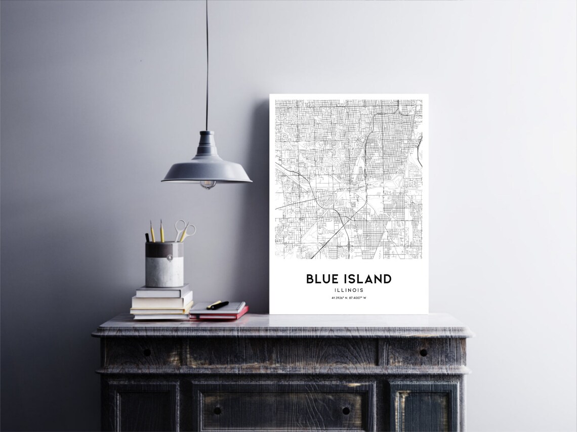 Blue Island Map Print Blue Island Map Poster Wall Art Il - Etsy