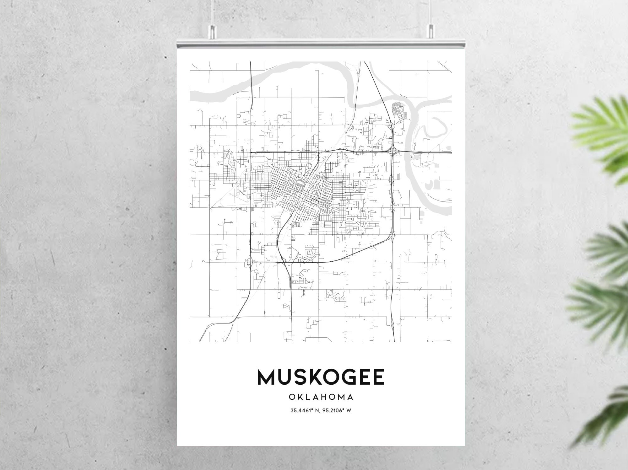 Muskogee Map Print Muskogee Map Poster Wall Art Ok City Map | Etsy