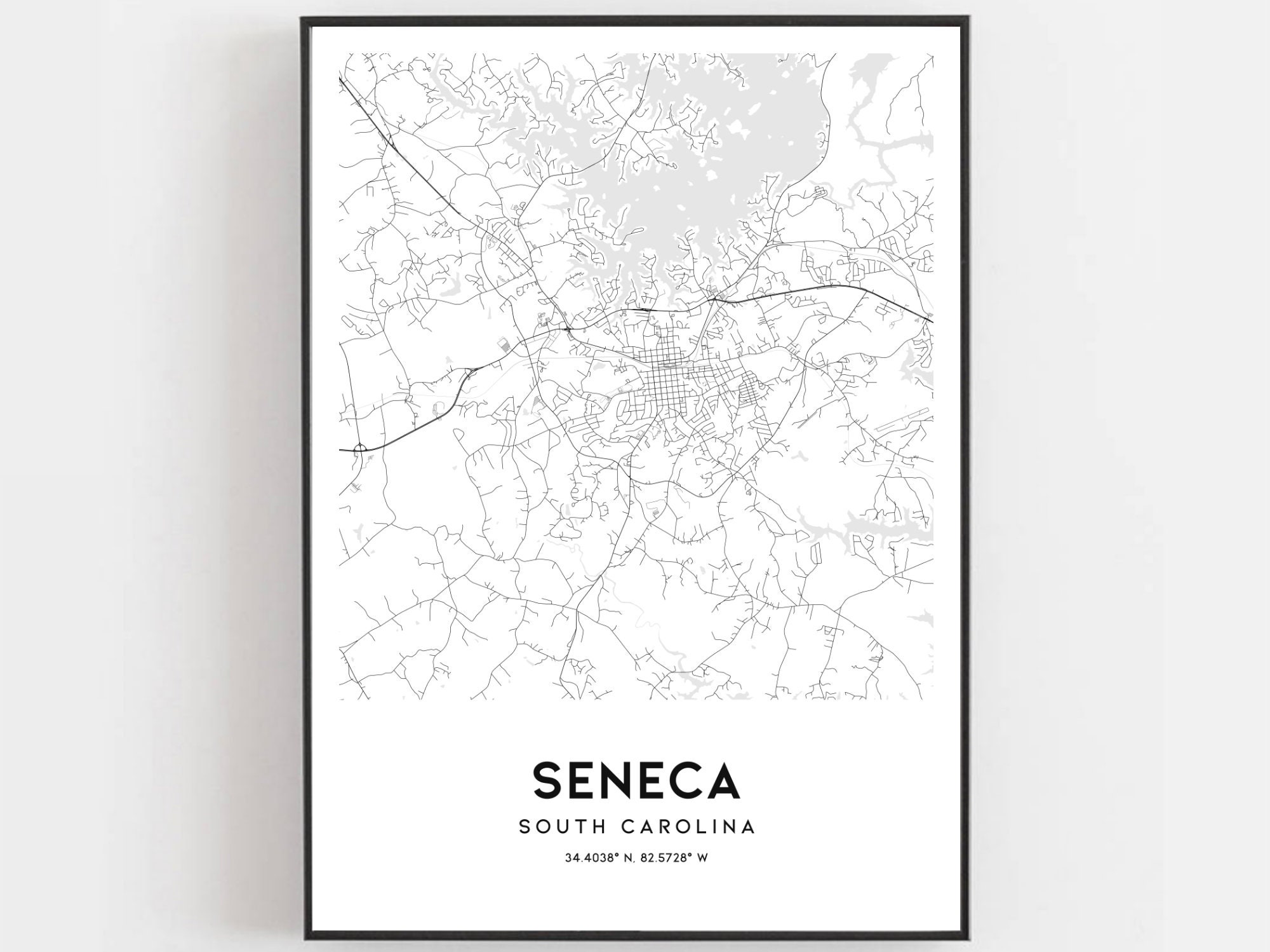 Seneca Map Print, Seneca Map Poster Wall Art, Sc City Map, South ...