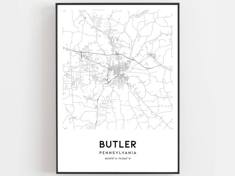 Butler Map Print Butler Map Poster Wall Art Pa City Map | Etsy