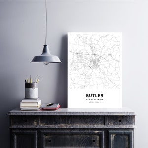 Butler Map Print, Butler Map Poster Wall Art, Pa City Map, Pennsylvania ...
