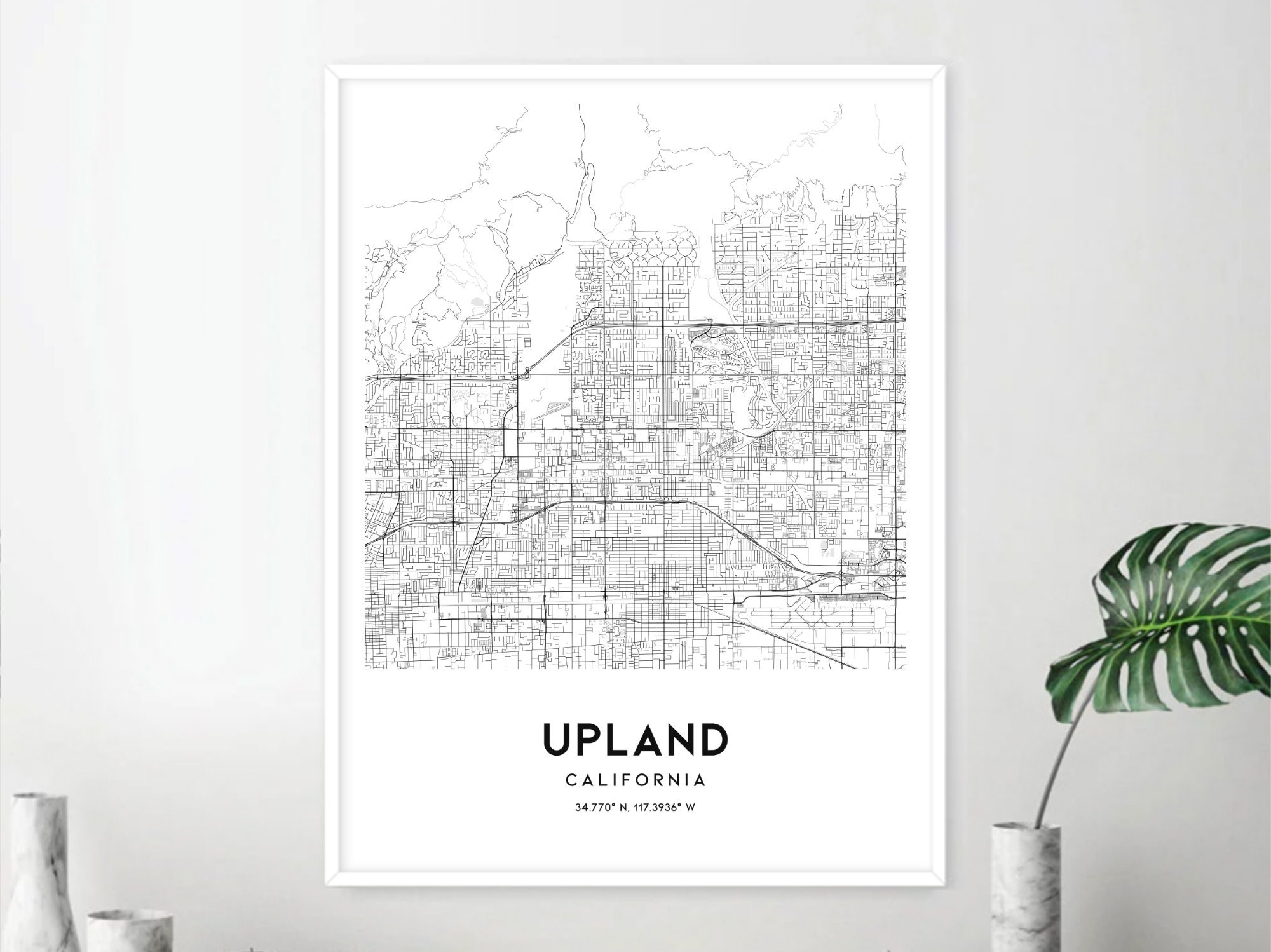 Upland Map Print, Upland Map Poster Wall Art, Ca City Map, California ...