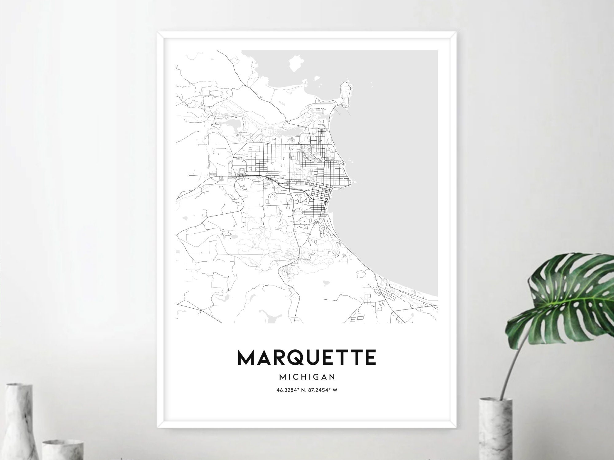 Marquette Map Print, Marquette Map Poster Wall Art, Mi City Map ...