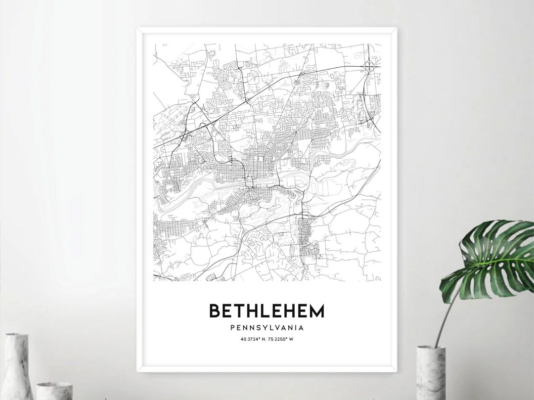 Bethlehem Kaart Afdrukken, Bethlehem Kaart Poster Wall Art, Pa ...