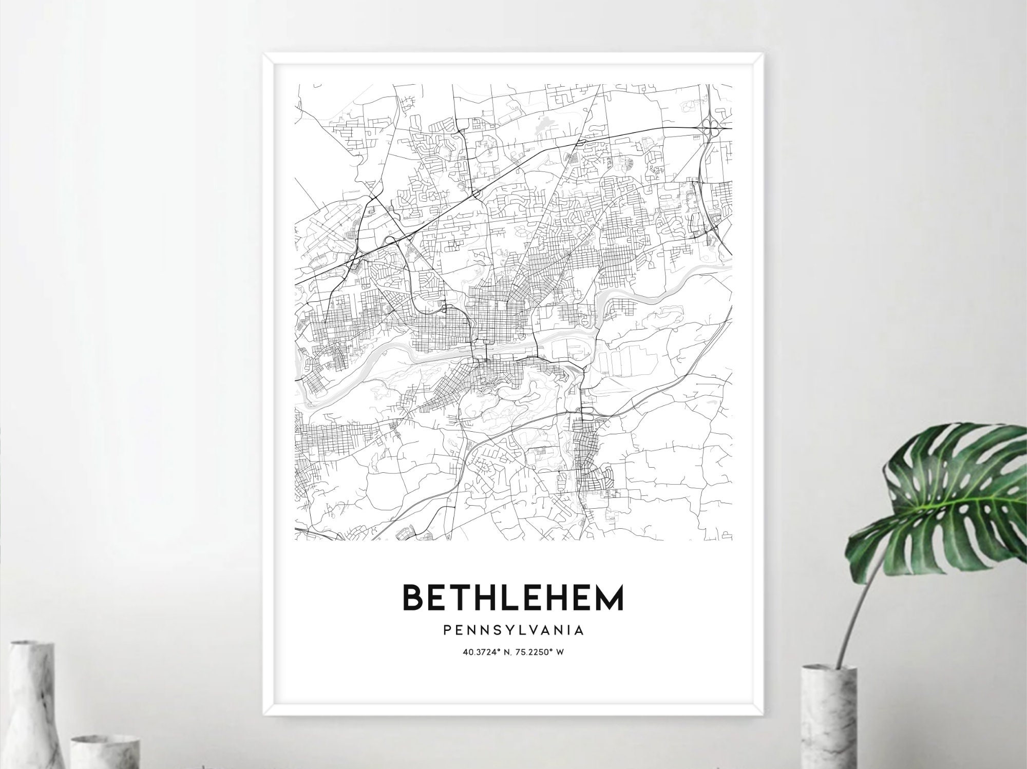 Bethlehem Kaart Afdrukken, Bethlehem Kaart Poster Wall Art, Pa ...