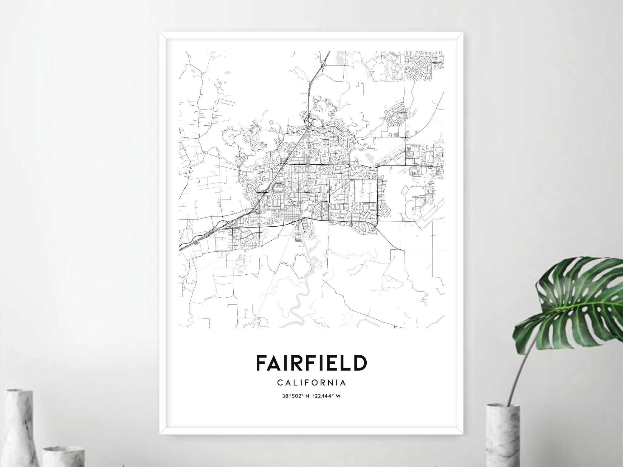 Fairfield Map Print Fairfield Map Poster Wall Art Ca City - Etsy