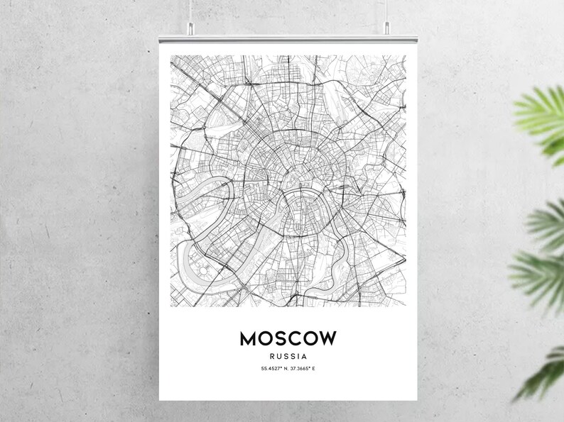 Moscow Map Print Moscow Map Poster Wall Art Moscow City | Etsy