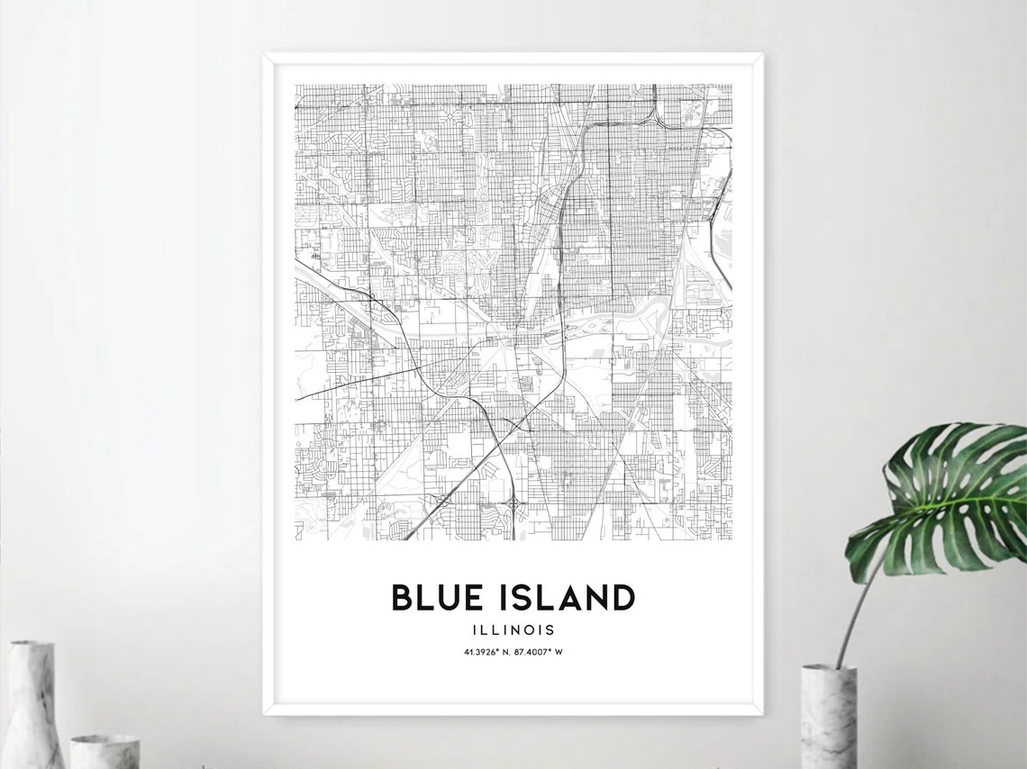 Blue Island Map Print Blue Island Map Poster Wall Art Il - Etsy