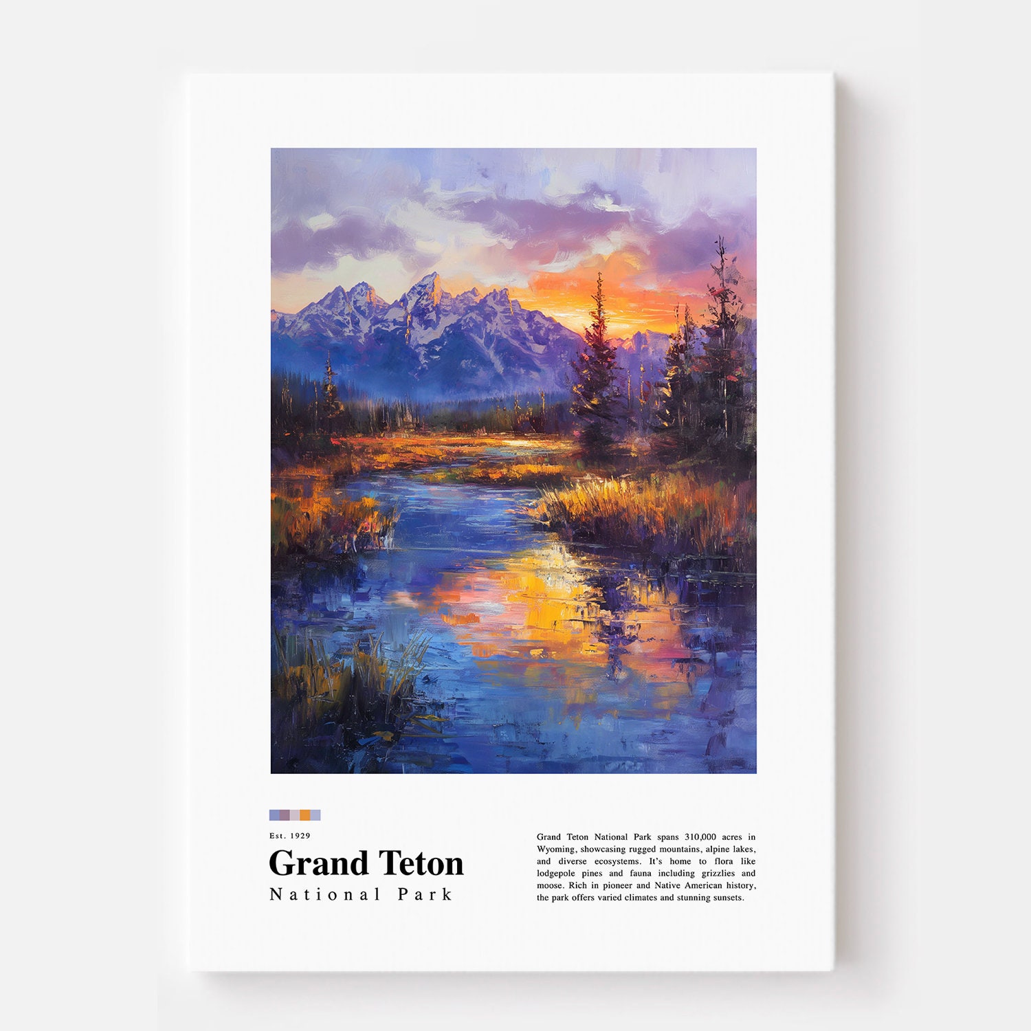 Grand Teton National Park Poster Grand Teton Travel Print Painting ...