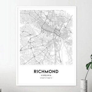 Richmond Map Print Richmond Map Poster Wall Art Va City Map - Etsy