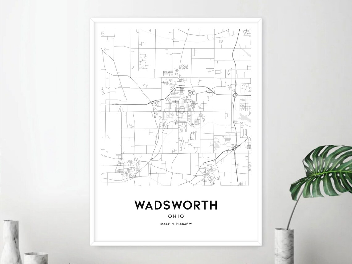 Wadsworth Map Print, Wadsworth Map Poster Wall Art, Oh City Map, Ohio ...