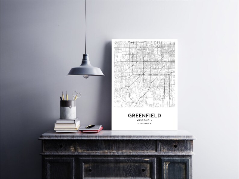 Greenfield Map Print, Greenfield Map Poster Wall Art, Wi City Map ...