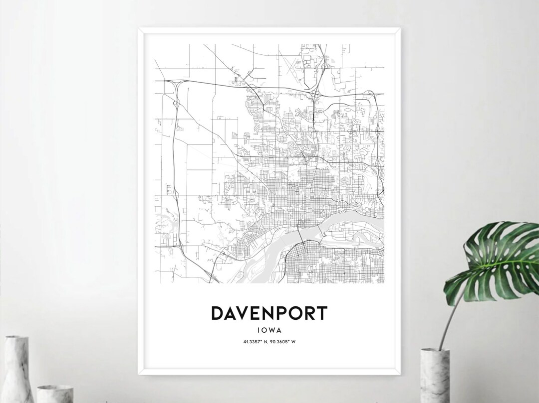 Davenport Map Print, Davenport Map Poster Wall Art, Ia City Map, Iowa ...