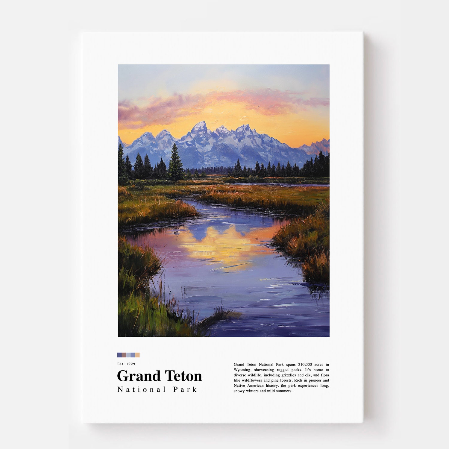 Grand Teton National Park Poster Grand Teton Travel Print Painting ...