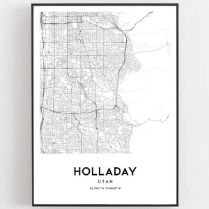 Holladay Map Print Holladay Map Poster Wall Art Ut City Map | Etsy