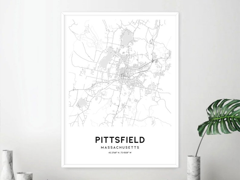 Pittsfield Map Print Pittsfield Map Poster Wall Art Ma City - Etsy
