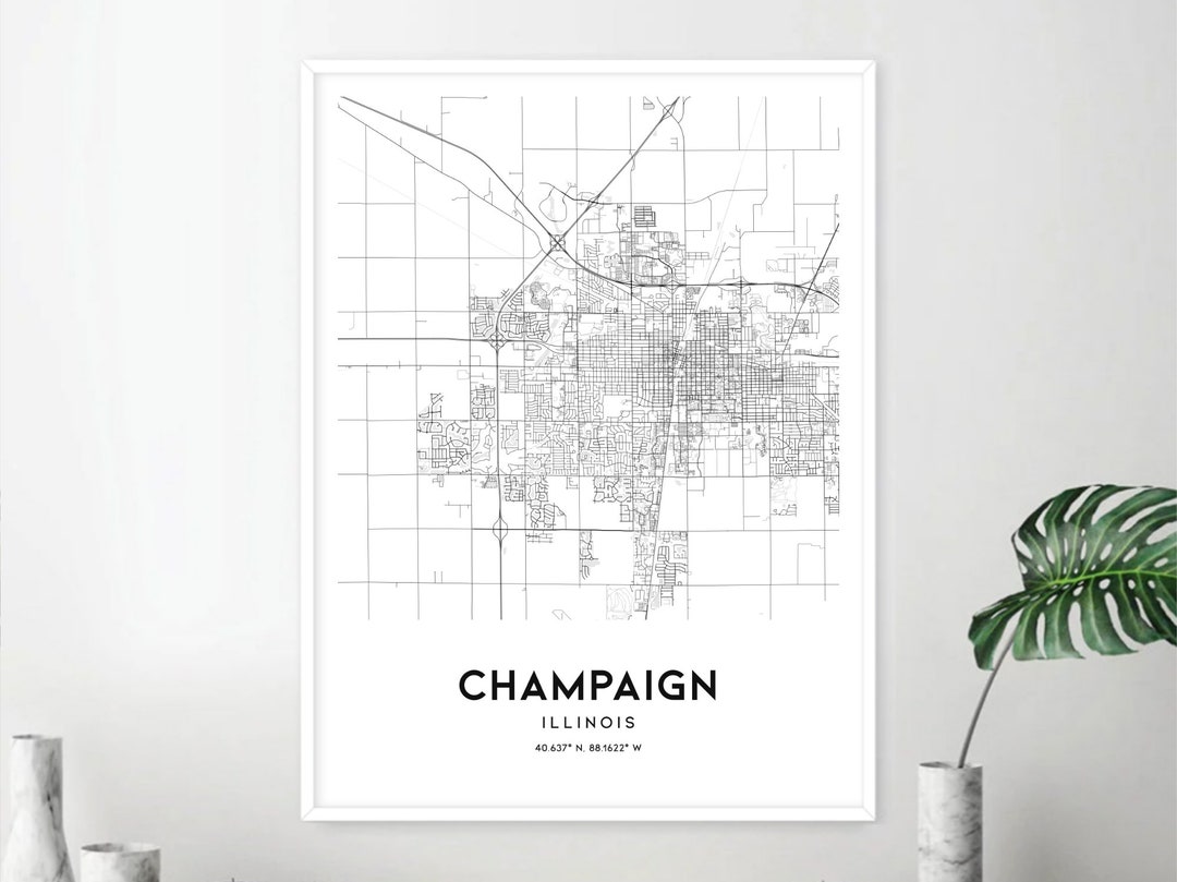 Champaign Map Print Champaign Map Poster Wall Art Il City - Etsy