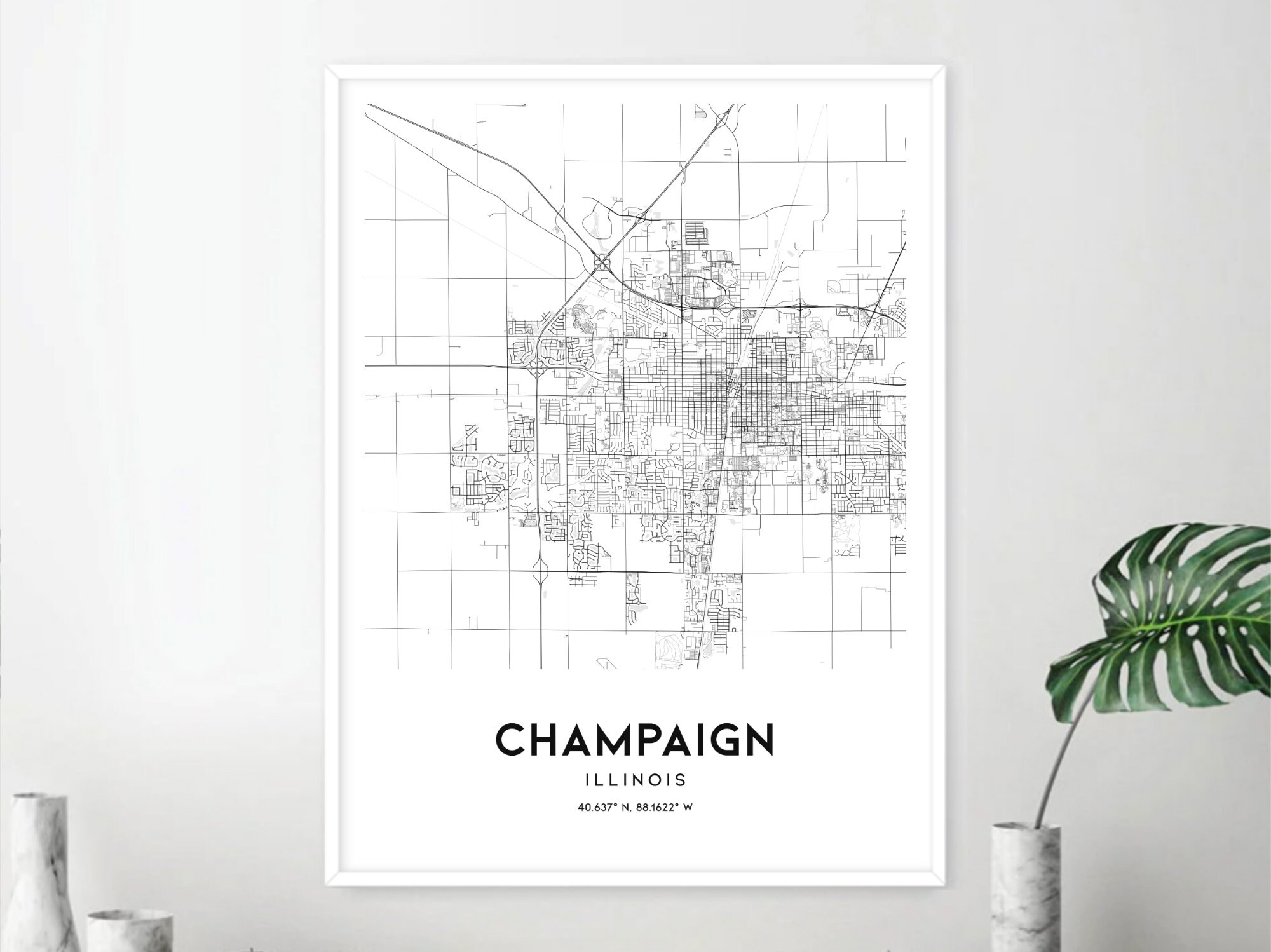 Champaign Map Print Champaign Map Poster Wall Art Il City - Etsy