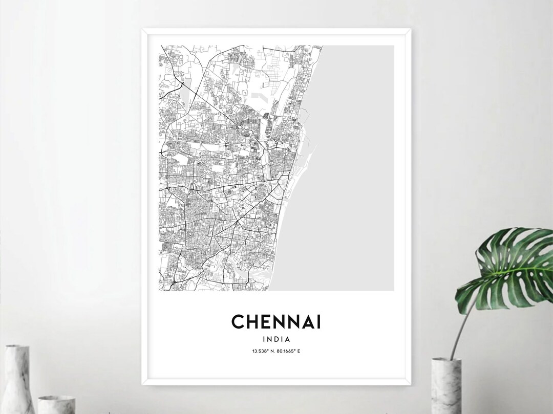 Chennai Map Print, Chennai Map Poster Wall Art, Chennai City Map ...