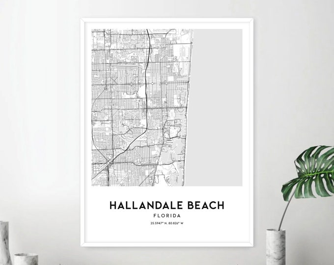 Hallandale Beach Map Print, Hallandale Beach Map Poster Wall Art, Fl ...