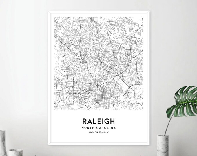 Raleigh Map Print, Raleigh Map Poster Wall Art, Nc City Map, North ...