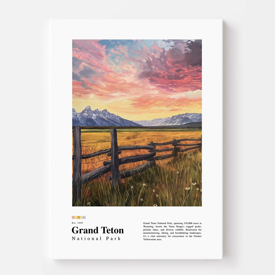 Grand Teton National Park Poster Grand Teton Travel Print Painting ...