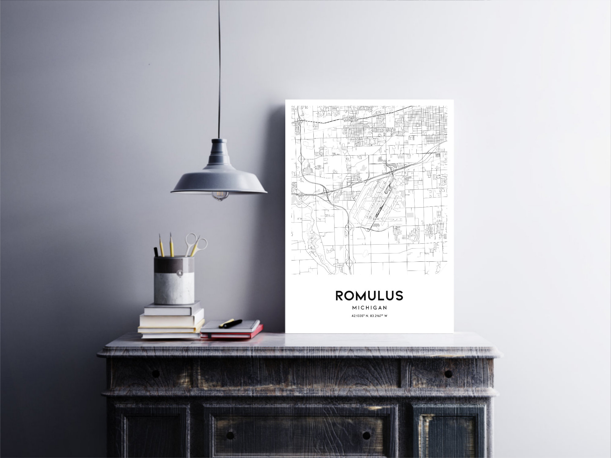Romulus Map Print, Romulus Map Poster Wall Art, Mi City Map, Michigan ...