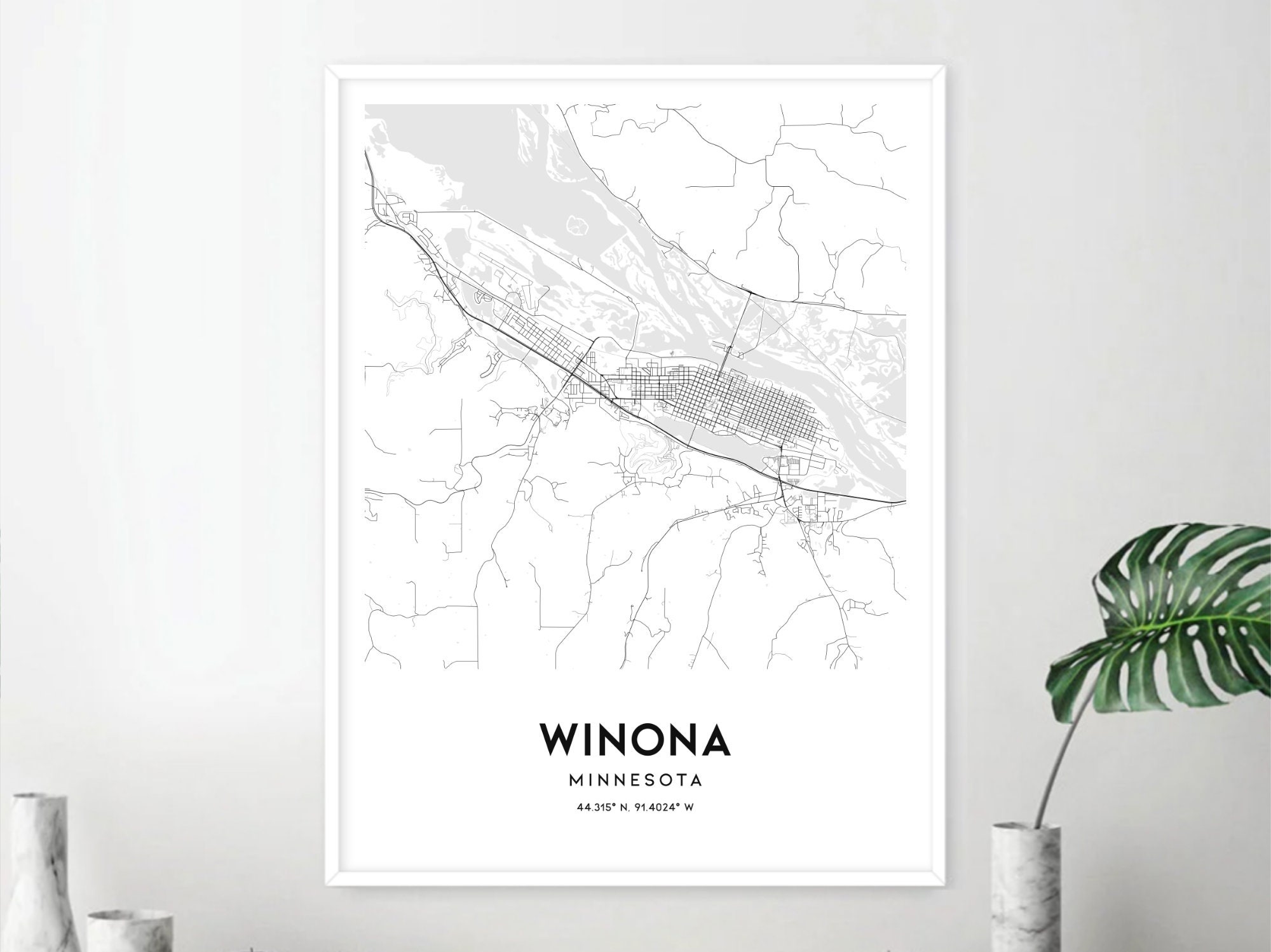 Winona Map Print, Winona Map Poster Wall Art, Mn City Map, Minnesota ...