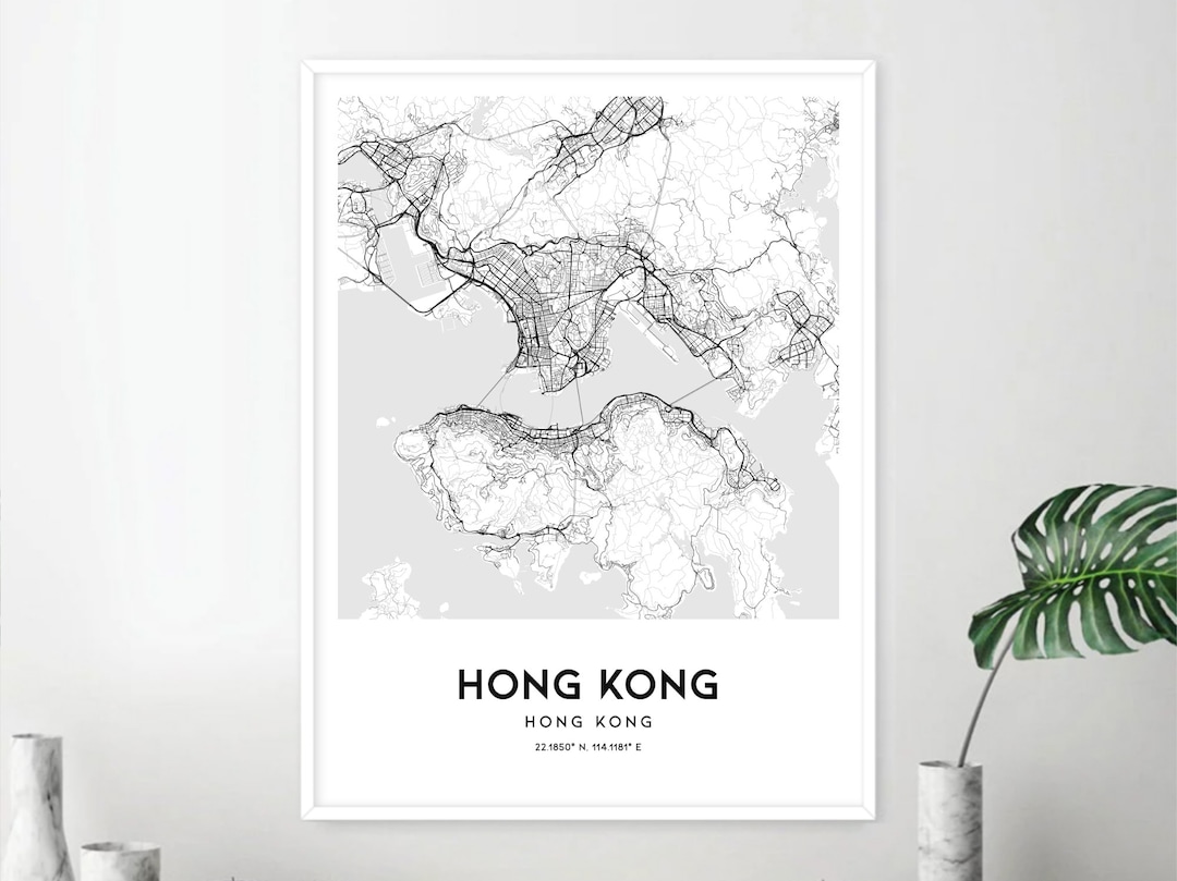 Hong Kong Map Print, Hong Kong Map Poster Wall Art, Hong Kong City Map ...