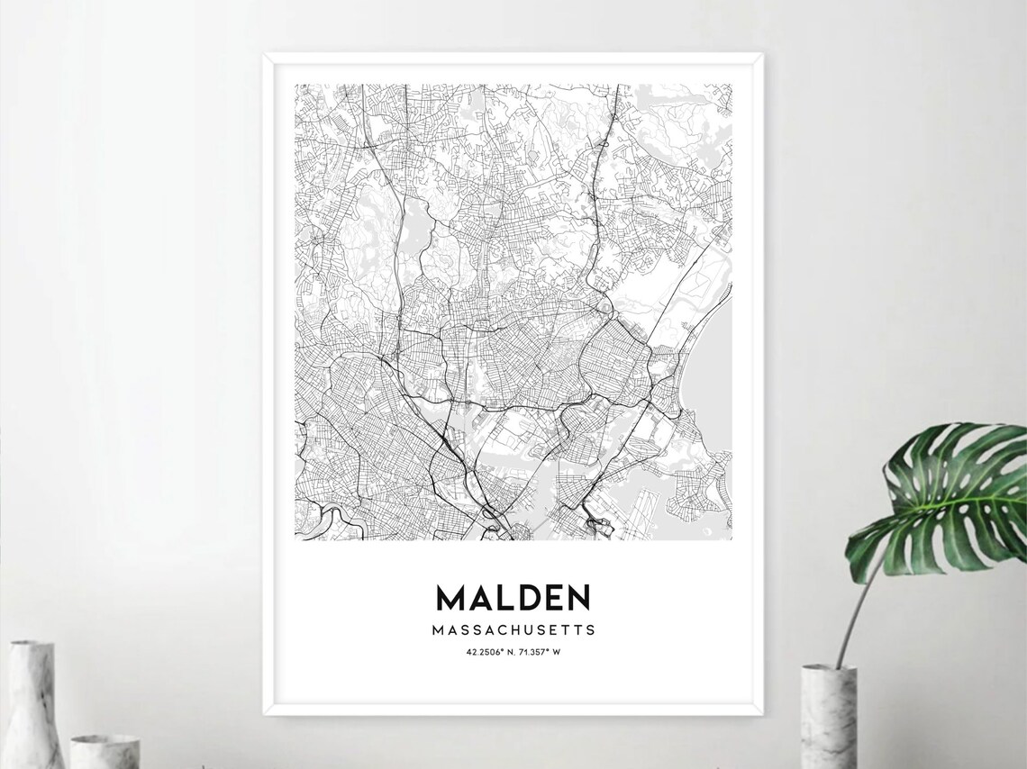 Malden Map Print Malden Map Poster Wall Art Ma City Map - Etsy