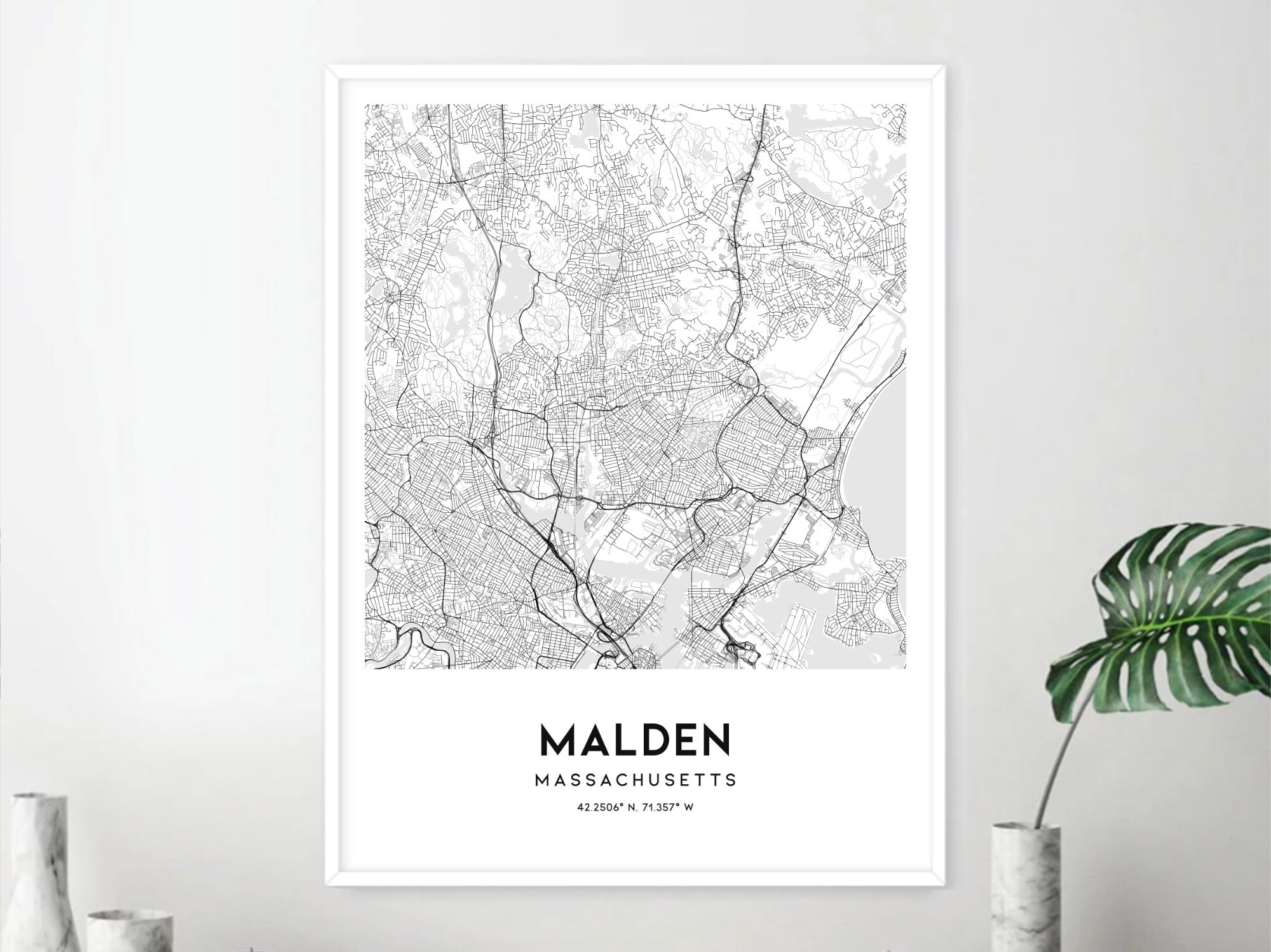 Malden Map Print Malden Map Poster Wall Art Ma City Map - Etsy