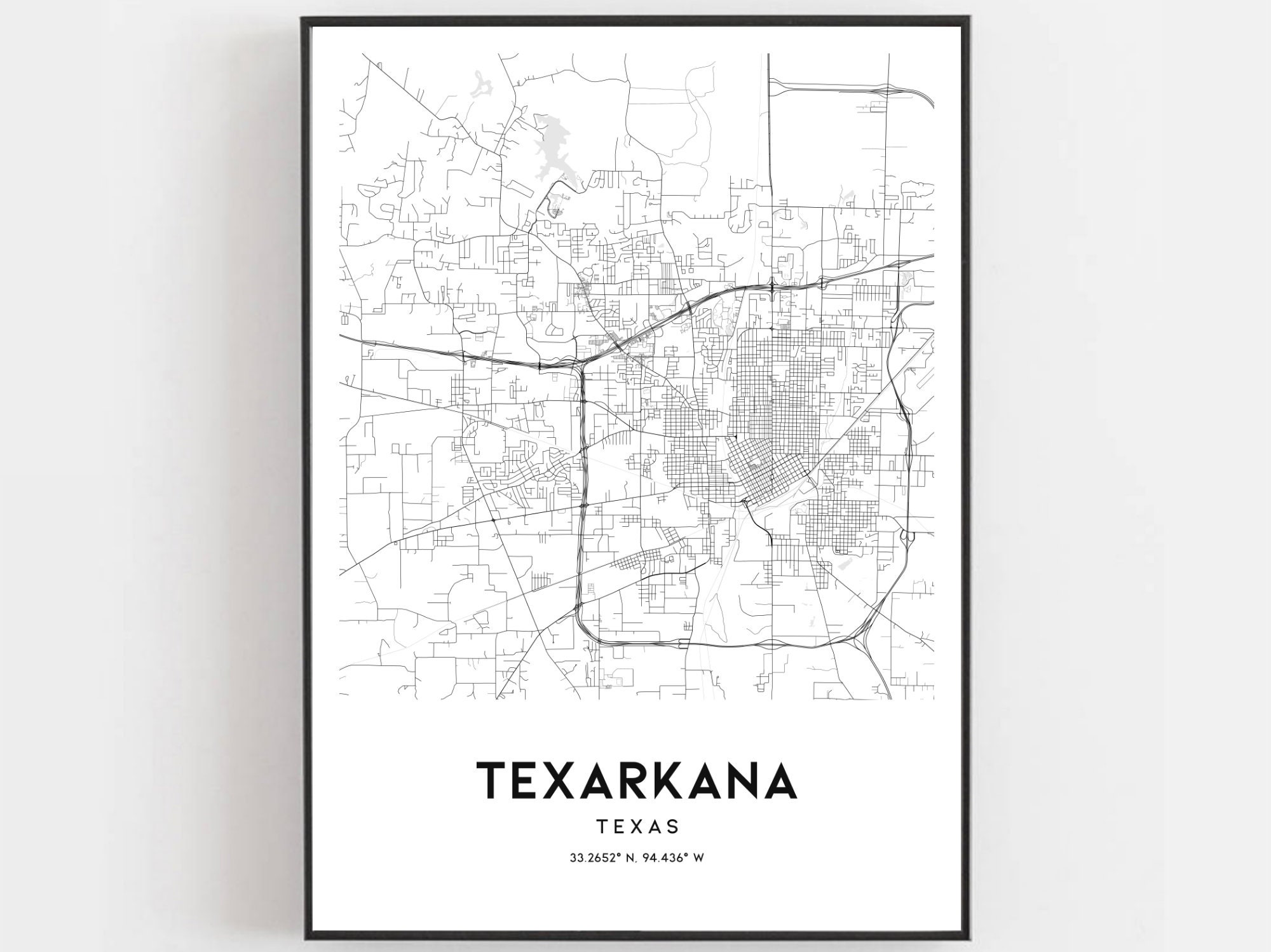 Texarkana Map Print Texarkana Map Poster Wall Art Tx City | Etsy