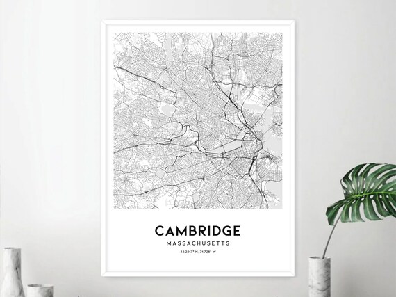 Cambridge Map Print Cambridge Map Poster Wall Art Ma City | Etsy