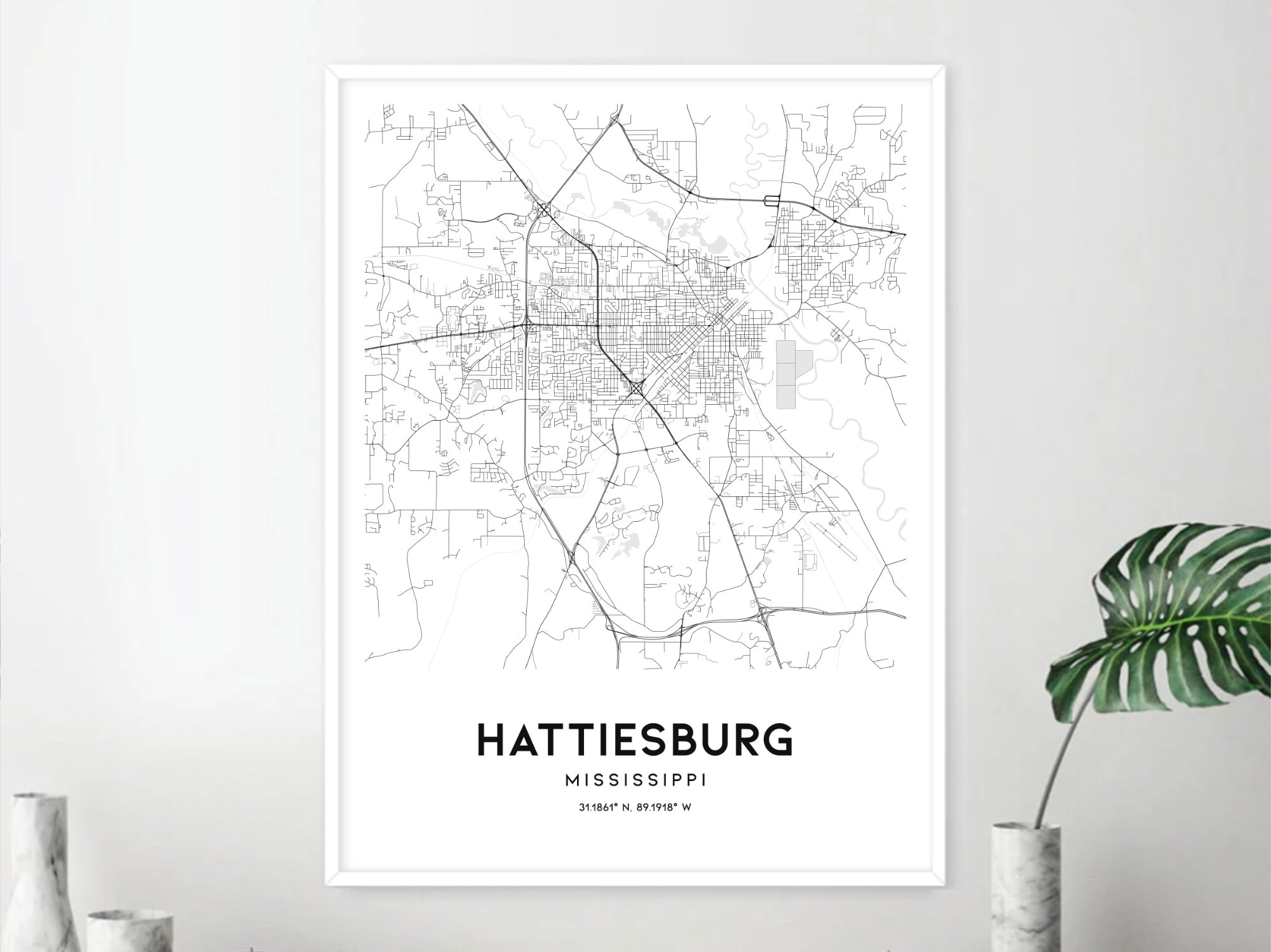 Hattiesburg Map Print, Hattiesburg Map Poster Wall Art, Ms City Map ...