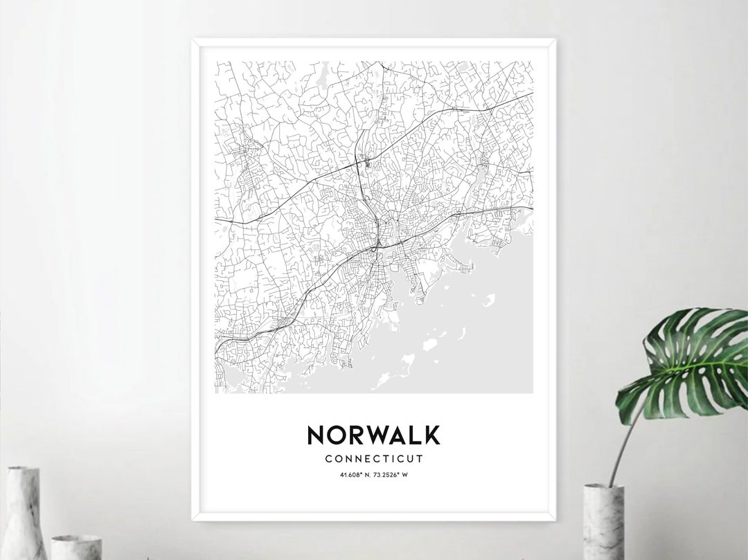 Norwalk Map Print Norwalk Map Poster Wall Art Ct City Map - Etsy